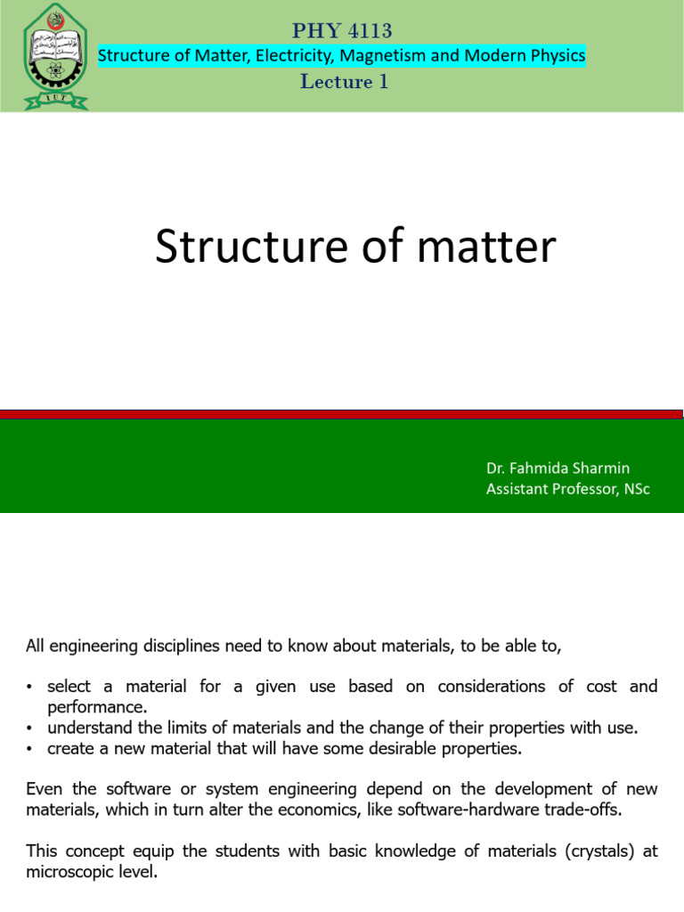 Structure of Matter L1 L2 L3 | PDF | Crystal Structure | Crystal