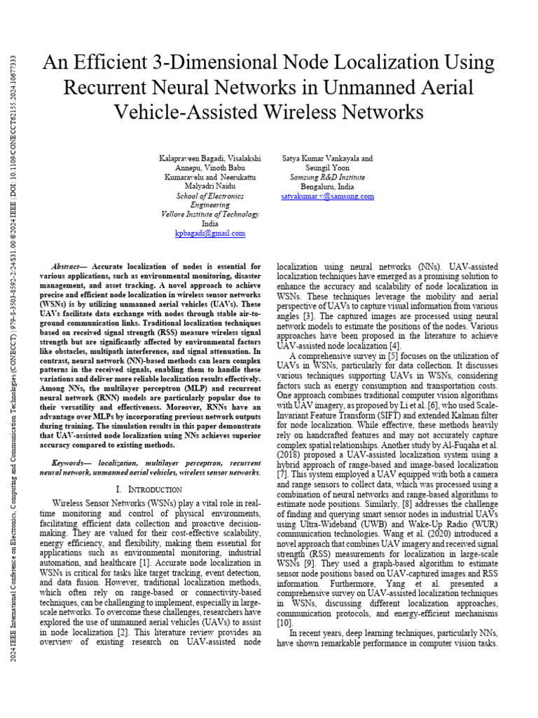 An Efficient 3 Dimensional Node Localization Using Recurrent Neural