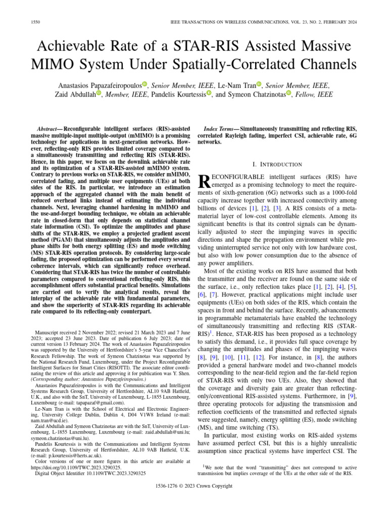 Achievable Rate of A STAR-RIS Assisted Massive MIMO System Under Spatially-Correlated Channels ...