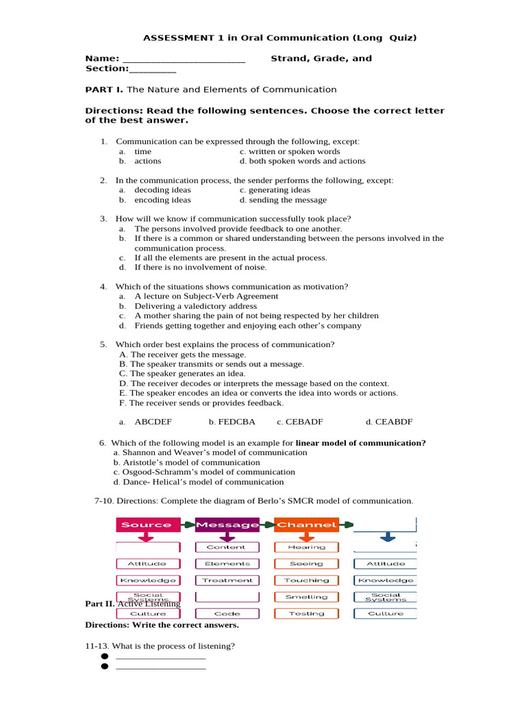 Long Quiz in Oral Communication | PDF | Communication | Psychological Concepts
