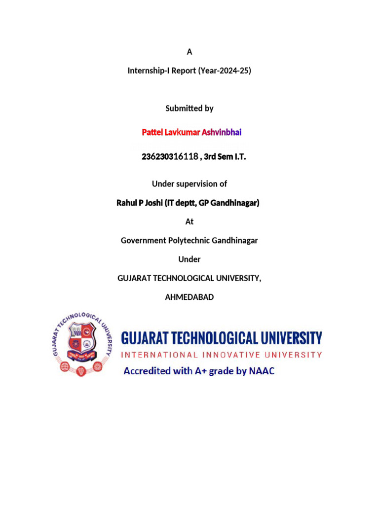 Intership Front Page | PDF | Science & Mathematics