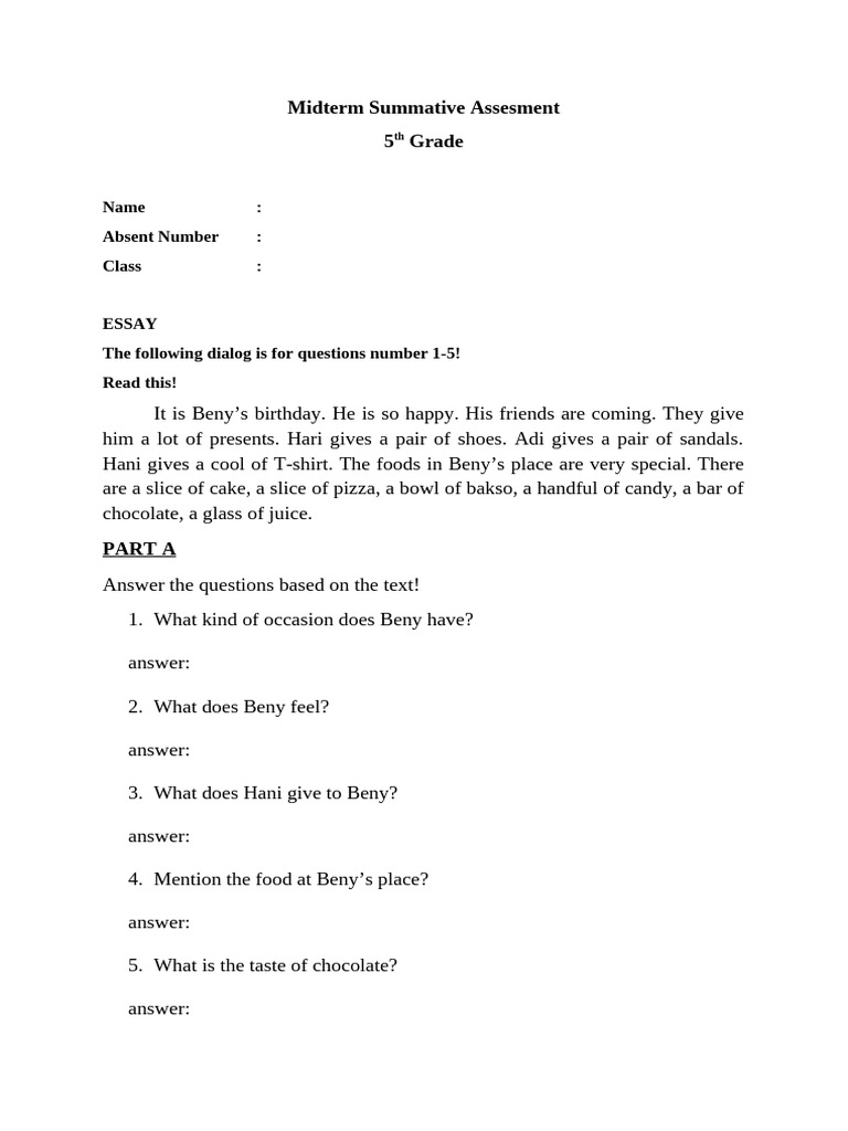 Midterm Summative Assesment 5th Grade | PDF