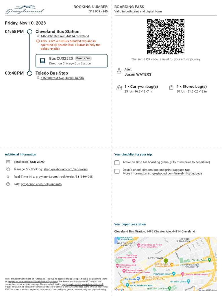 Ticket Cleveland Oh Toledo Oh 3119394945 | PDF | Bus Transport | Transport