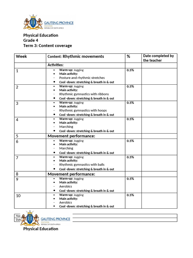 Grade 4-6 Rhythmic Movements PE Plan | PDF | Dances | Physical Exercise
