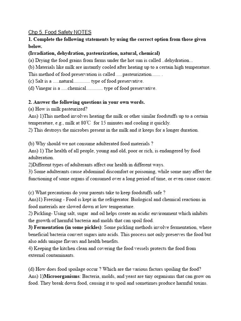 Chp 5 Food safety notes | PDF | Food Preservation | Foods