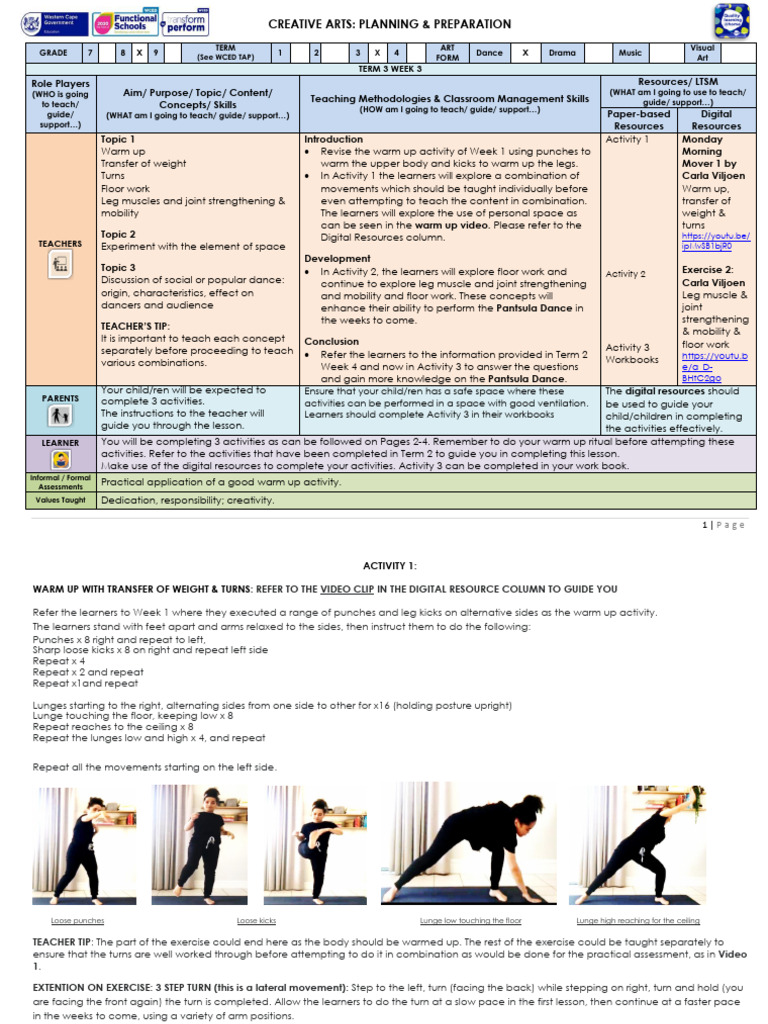 Lesson Plan GET SP Grade 8 Creative Arts Dance Term 3 Week 3 | PDF ... Lesson Plan GET SP Grade 8 Creative Arts Dance Term 3 Week 3 | PDF ...