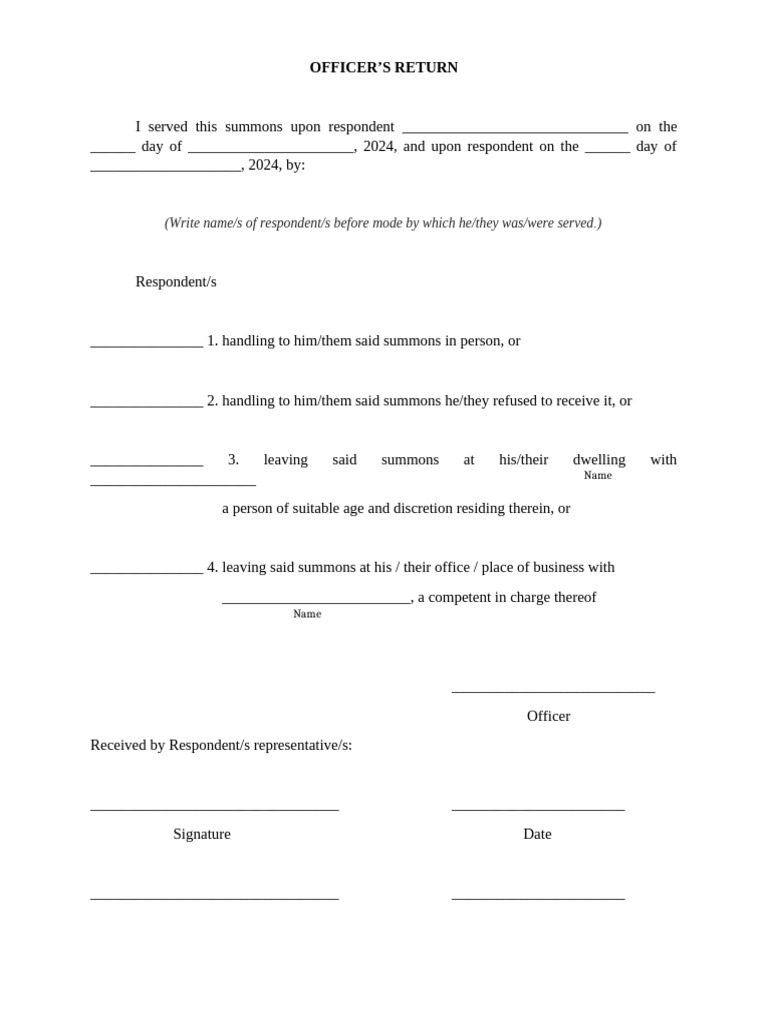 KP Form #9A - Officer's Return | PDF | Finance & Money Management