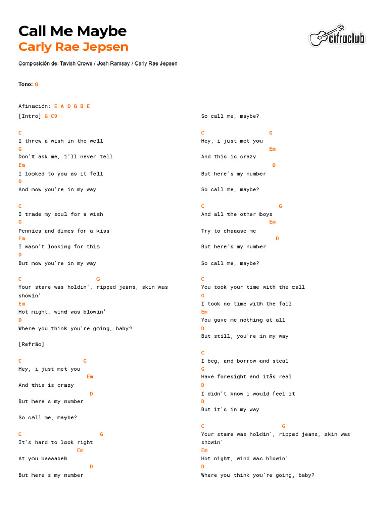 Carly Rae Jepsen - Call Me Maybe | PDF | Musicians | Songs Written