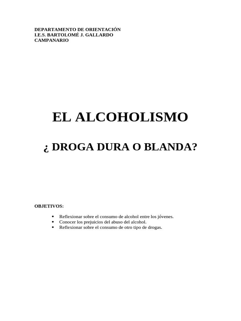 Alcohol Droga Dura o Blanda 1c2ba Bach | PDF | Alcoholismo | Bebidas ...