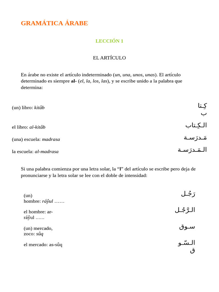 Gramática Árabe: El Artículo Definido | PDF | Arábica | Idiomas
