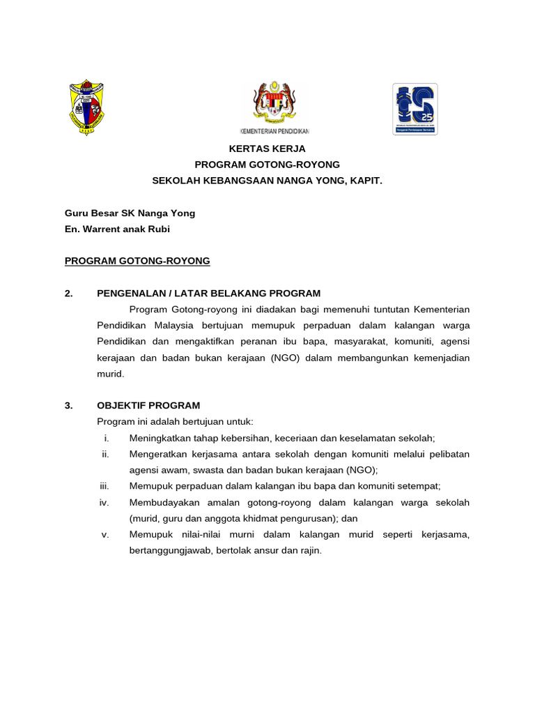 Kertas Kerja Gotong Royong KPM 2023 2024 | PDF