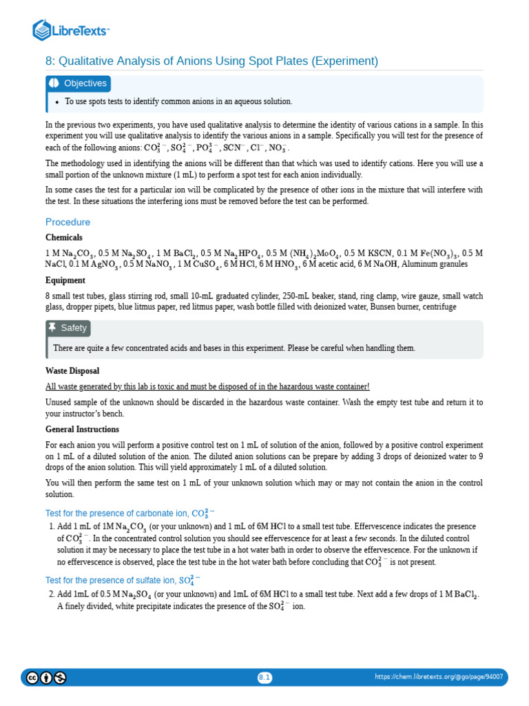 08 Qualitative Analysis of Anions Using Spot Plates (Experiment) | PDF ...