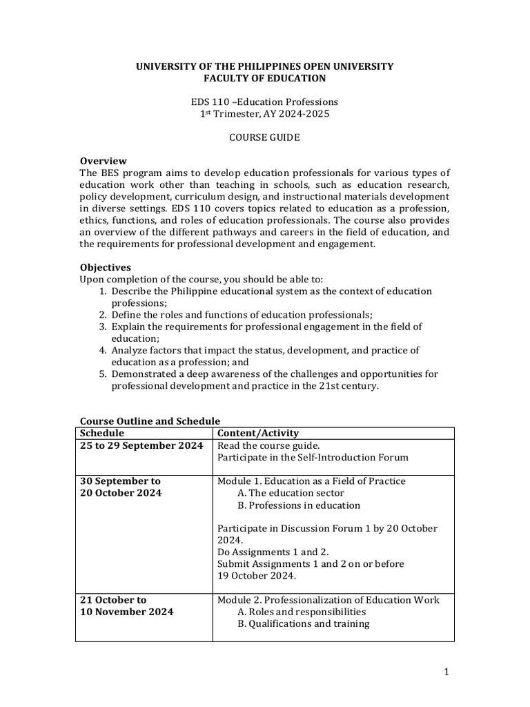 EDS 110 Course Guide_1T_2024-25 | PDF | Critical Thinking | Learning