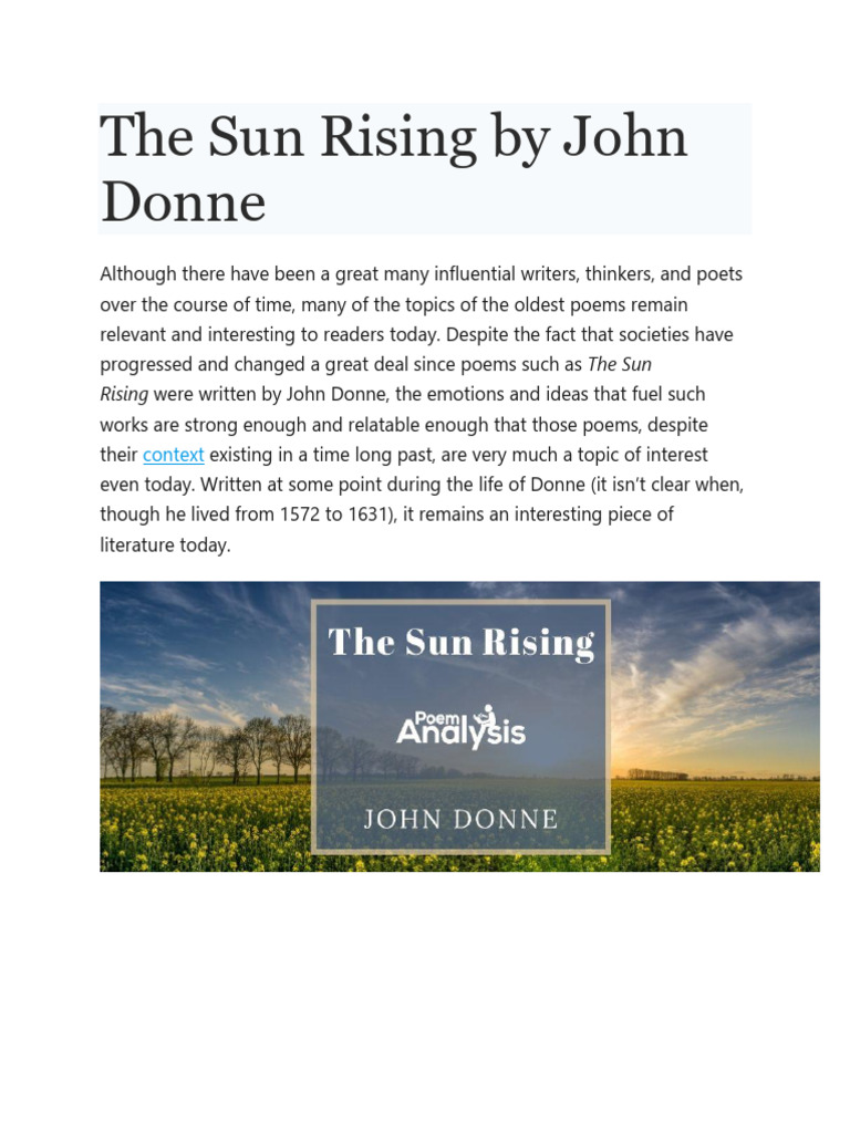 John Donne's "The Sun Rising" Analysis | PDF