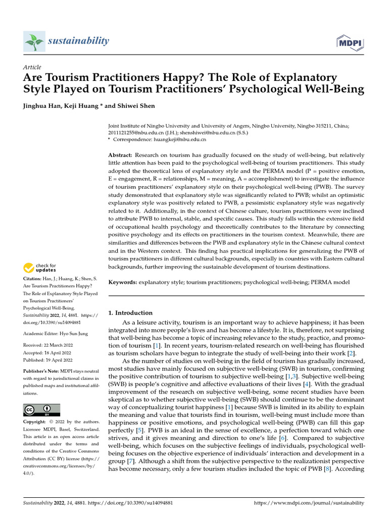 Are Tourism Practitioners Happy The Role of Explan | PDF | Well Being ...