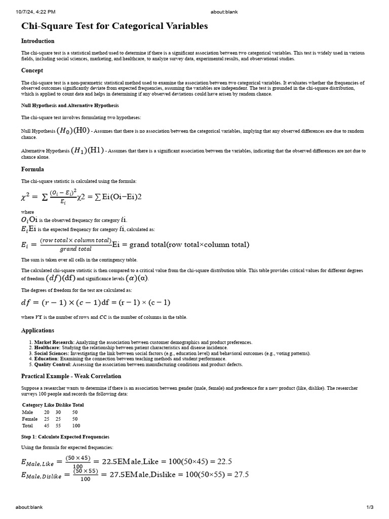 Chi Square Test For Categorical Variables Pdf Chi Squared Test Statistical Hypothesis Testing