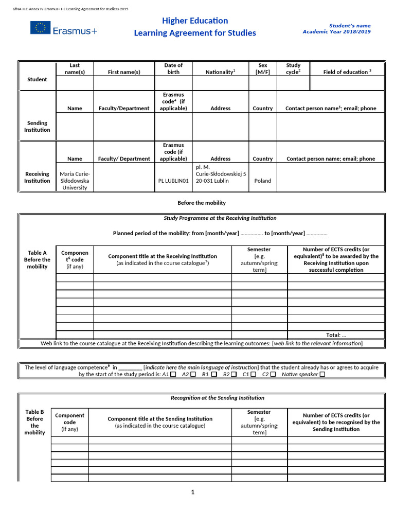 Learning Agreement | PDF | Academic Degree