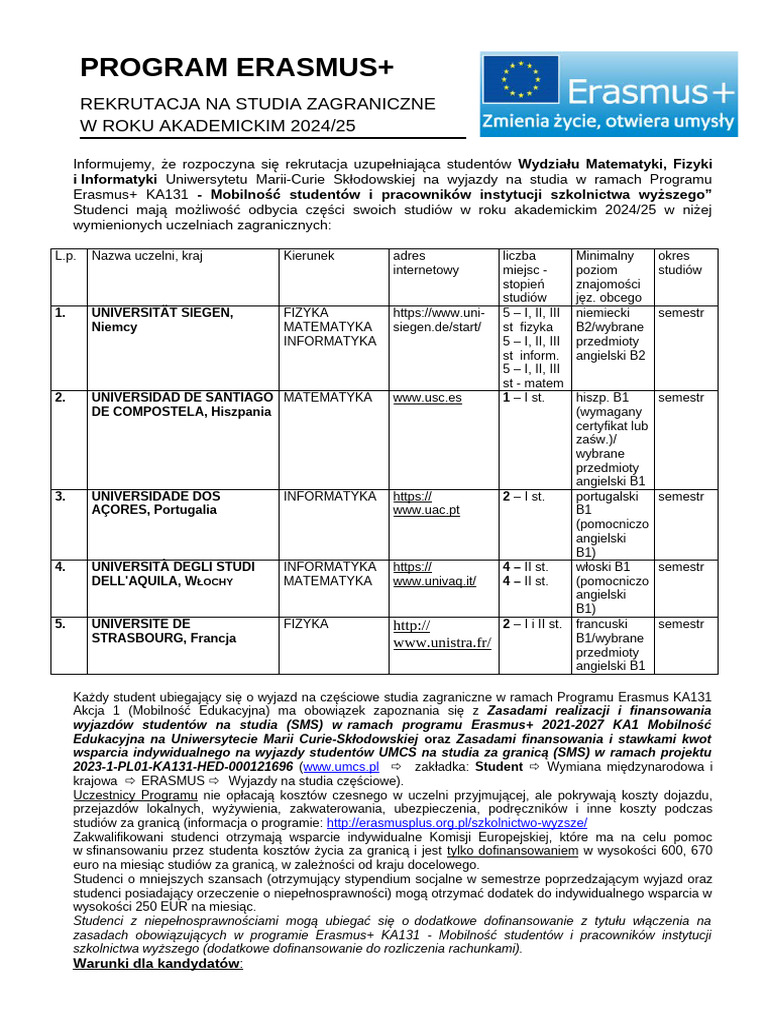 Erasmus 2024 2025 | PDF