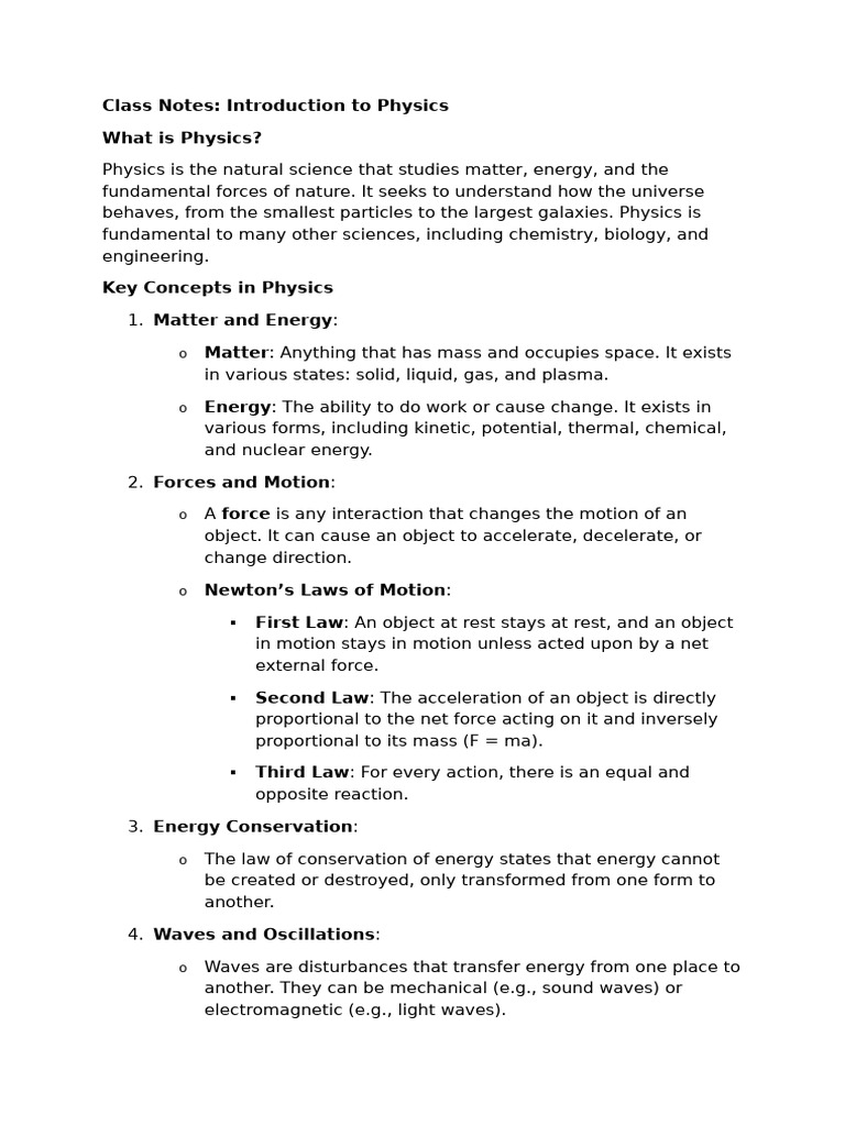 Physics Class Notes - 1098298273 | PDF | Physics | Force
