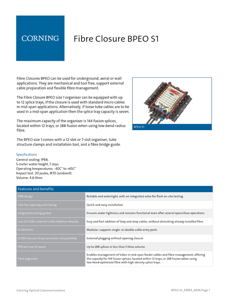 Ds en Fibre Closure BPEO S1 | PDF | Optical Fiber | Equipment