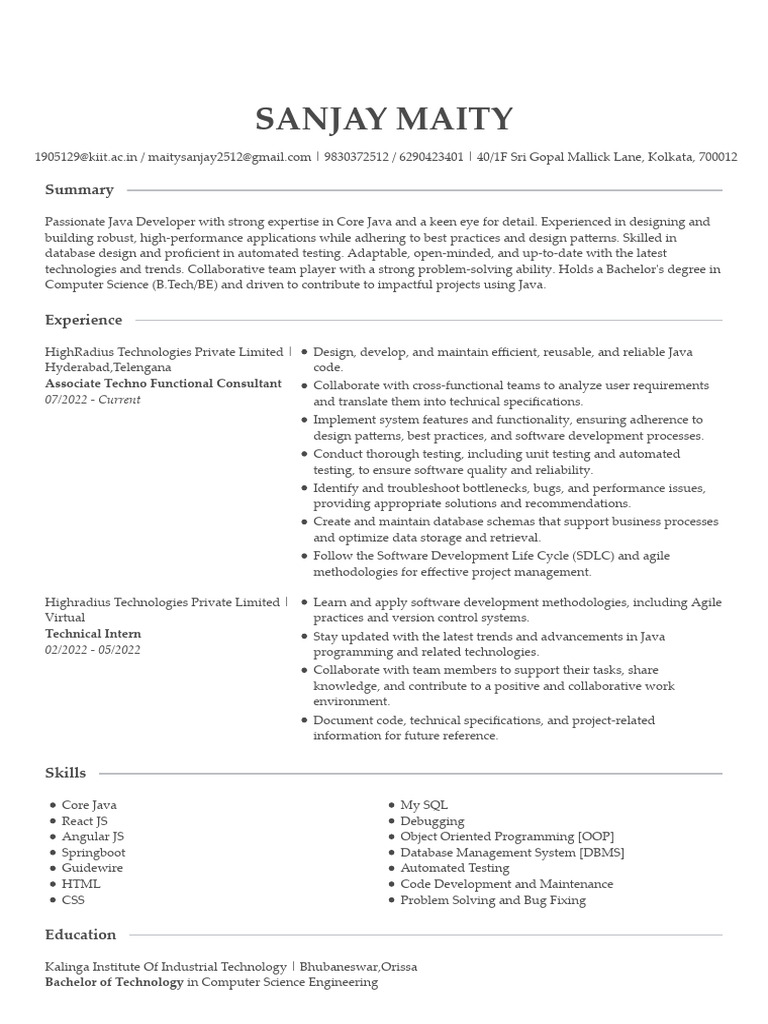 Sanjay.maity CV | PDF | Databases | Software Development Process
