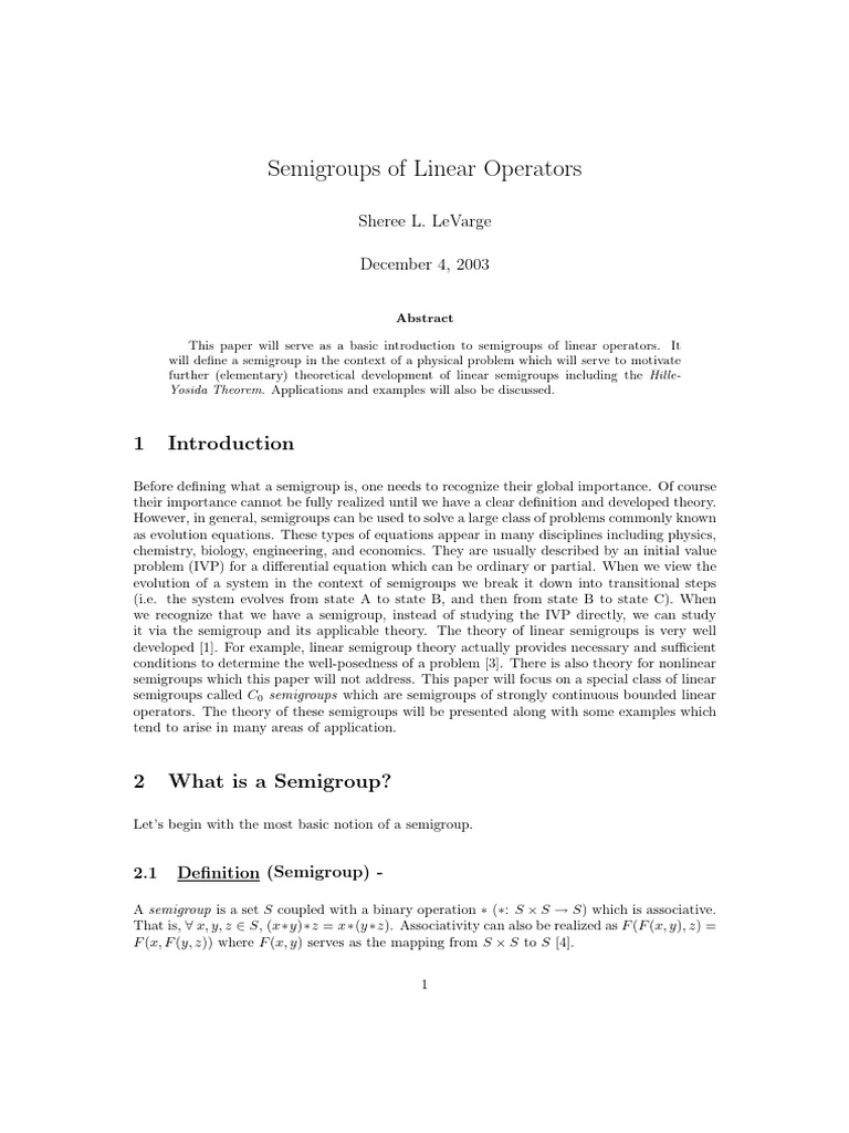 Semigroups Of Linear Operators Pdf Matrix Mathematics Theory