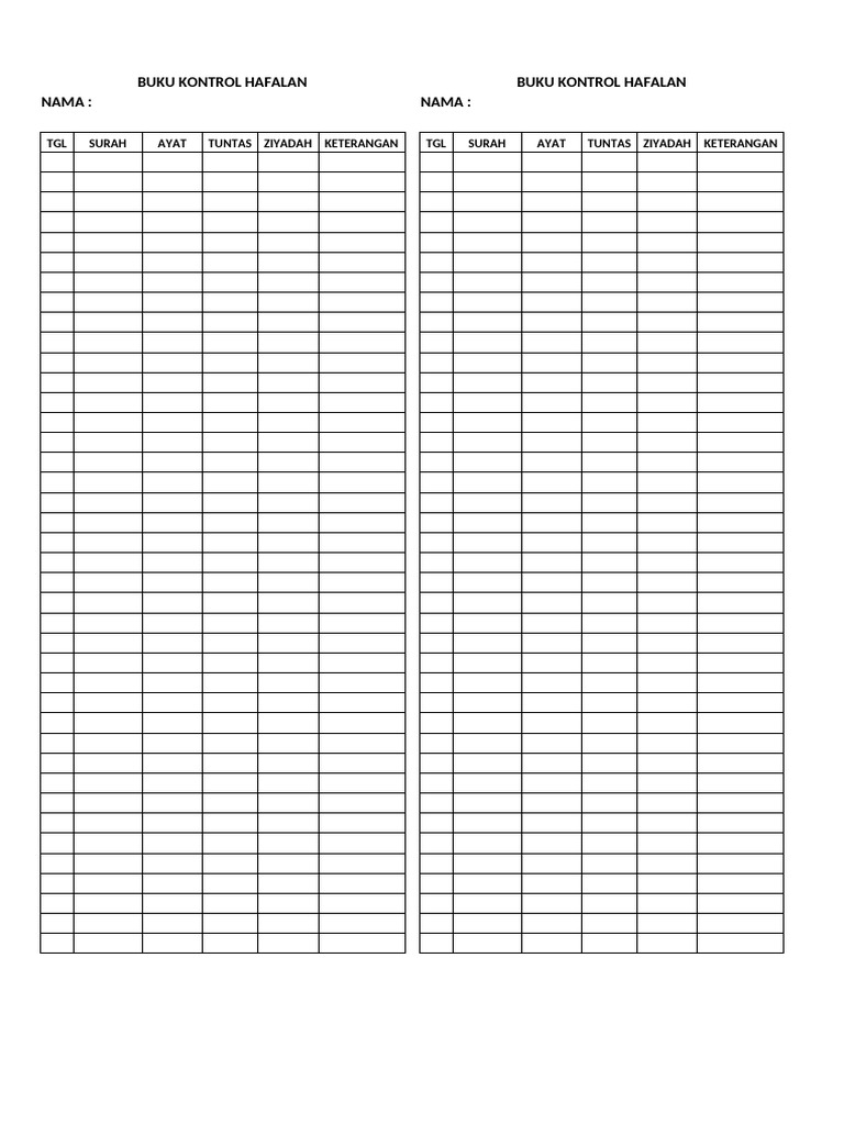 Buku Kontrol Hafalan | PDF