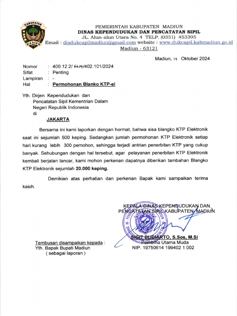 Permohonan Blanko Ktp-El - 001 | PDF