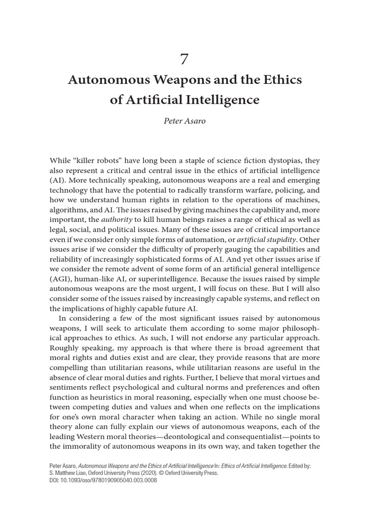 Asaro Autonomous Weapons Pdf Artificial Intelligence