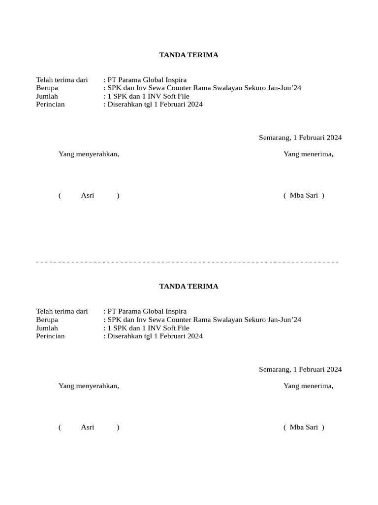 TT Sewa Counter Rama Swalayan Sekuro | PDF