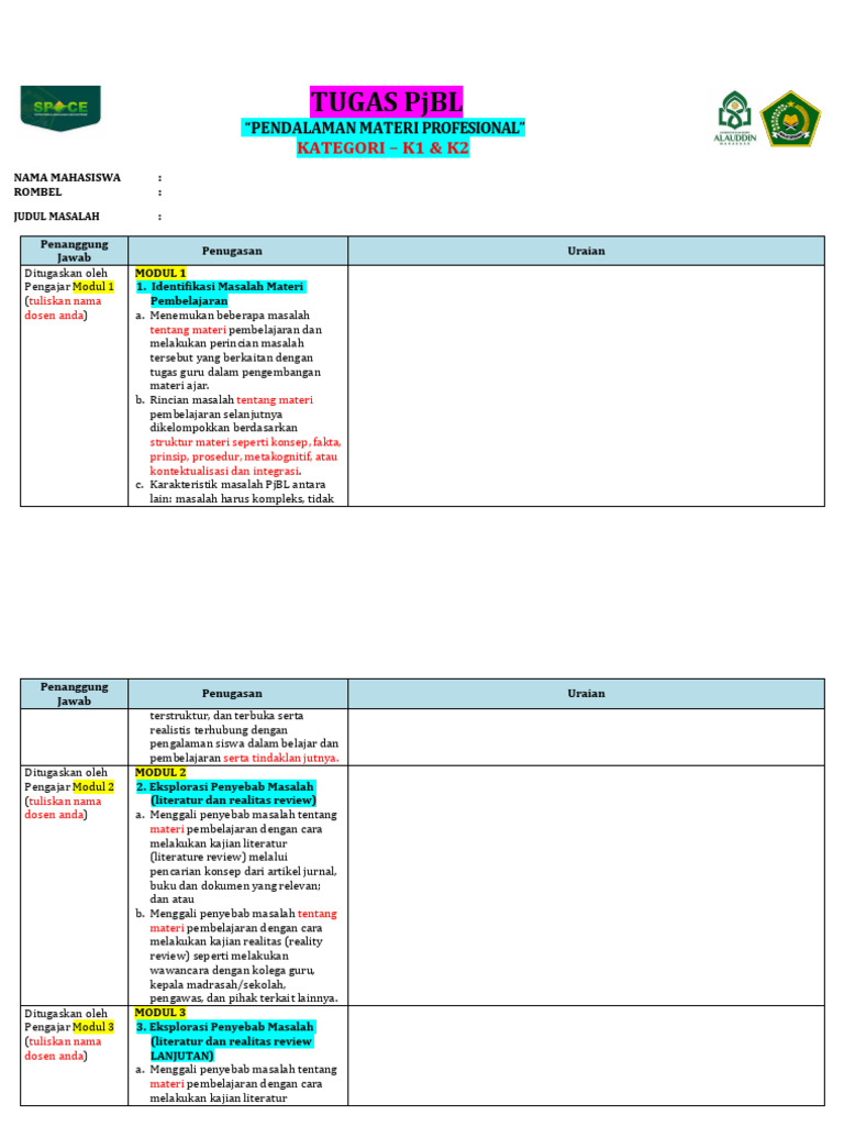 Template Baru - PJBL (k1 & k2) | PDF