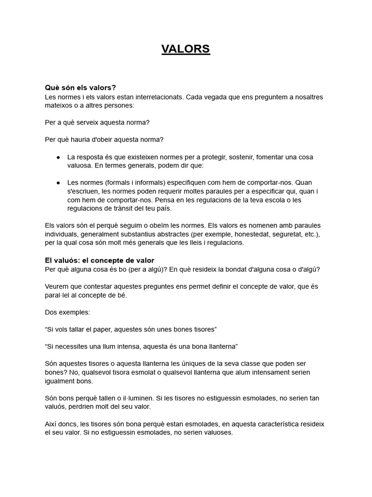 Esquema de Valors I Treball Final | PDF