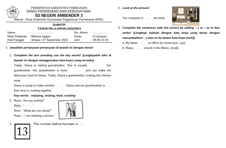 Soal STS 1 BHS Inggris KLS 4 | PDF