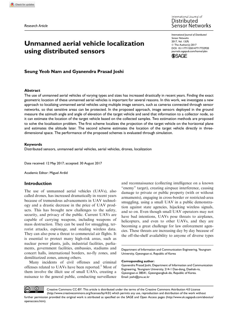 Nam Joshi 2017 Unmanned Aerial Vehicle Localization Using Distributed Sensors | PDF | Unmanned ...