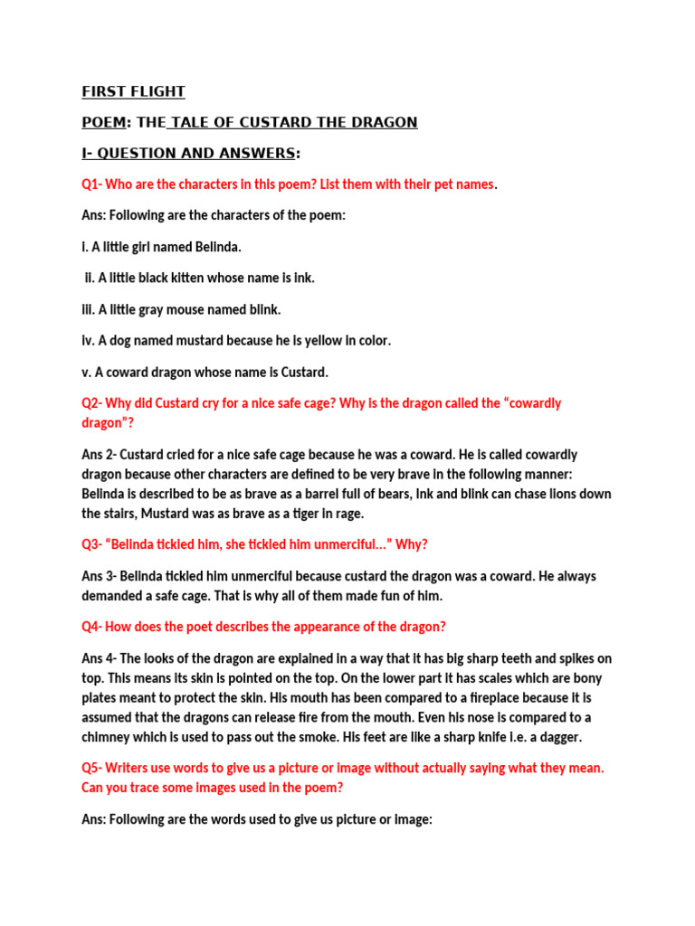 10, Poem Custard The Dragon Q & A | PDF