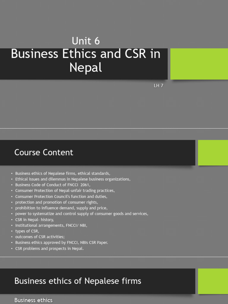 Unit 6 Business Ethics and CSR in Nepal | PDF | Corporate Social Responsibility | Business Ethics