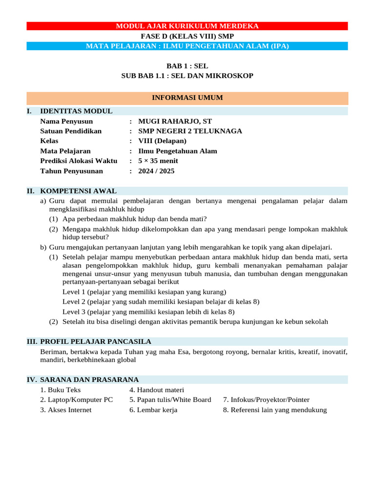 Modul IPA 8 - Bab 1 - Fix | PDF