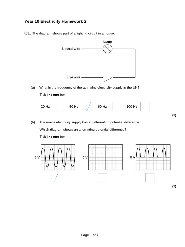 Year10 Electricity Homework 2 | PDF | Ac Power Plugs And Sockets | Mains Electricity