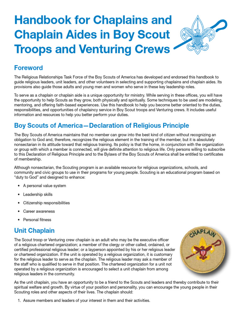 Handbook for Chaplains and | PDF | Boy Scouts Of America | Chaplain