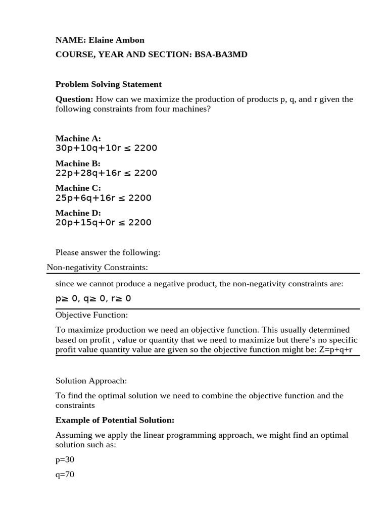 LP-Problem Solving Statement | PDF