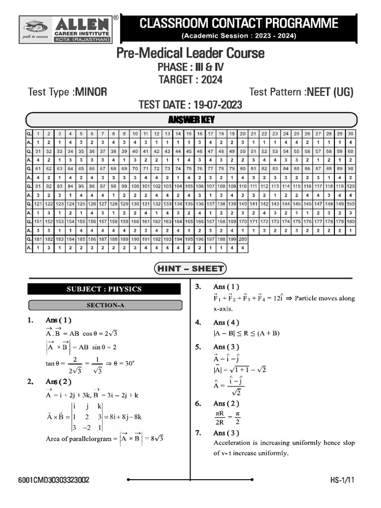Leader Batch Qp Answer Key Pdf