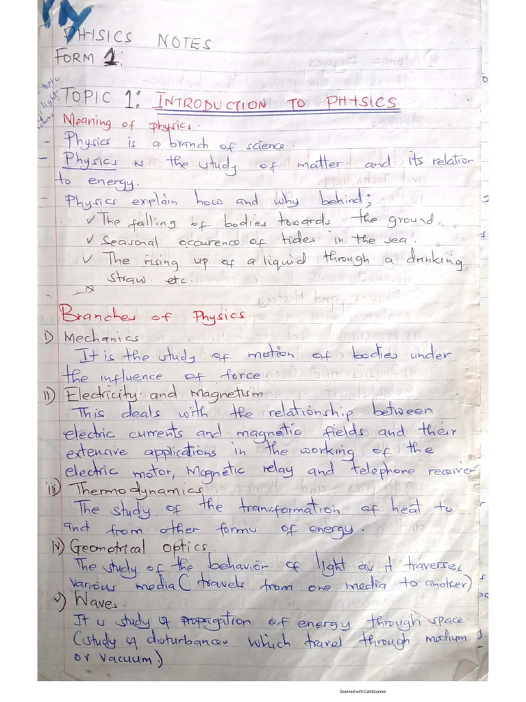 Physics Form 1 Notess | PDF
