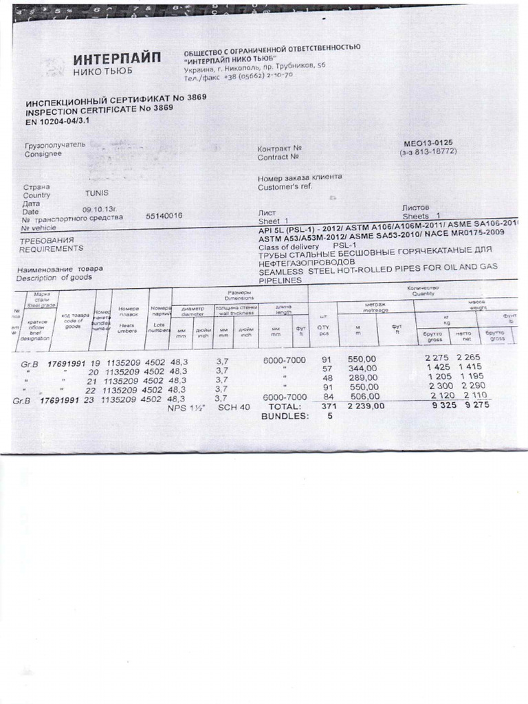Pipe Brake Rod Certificate | PDF