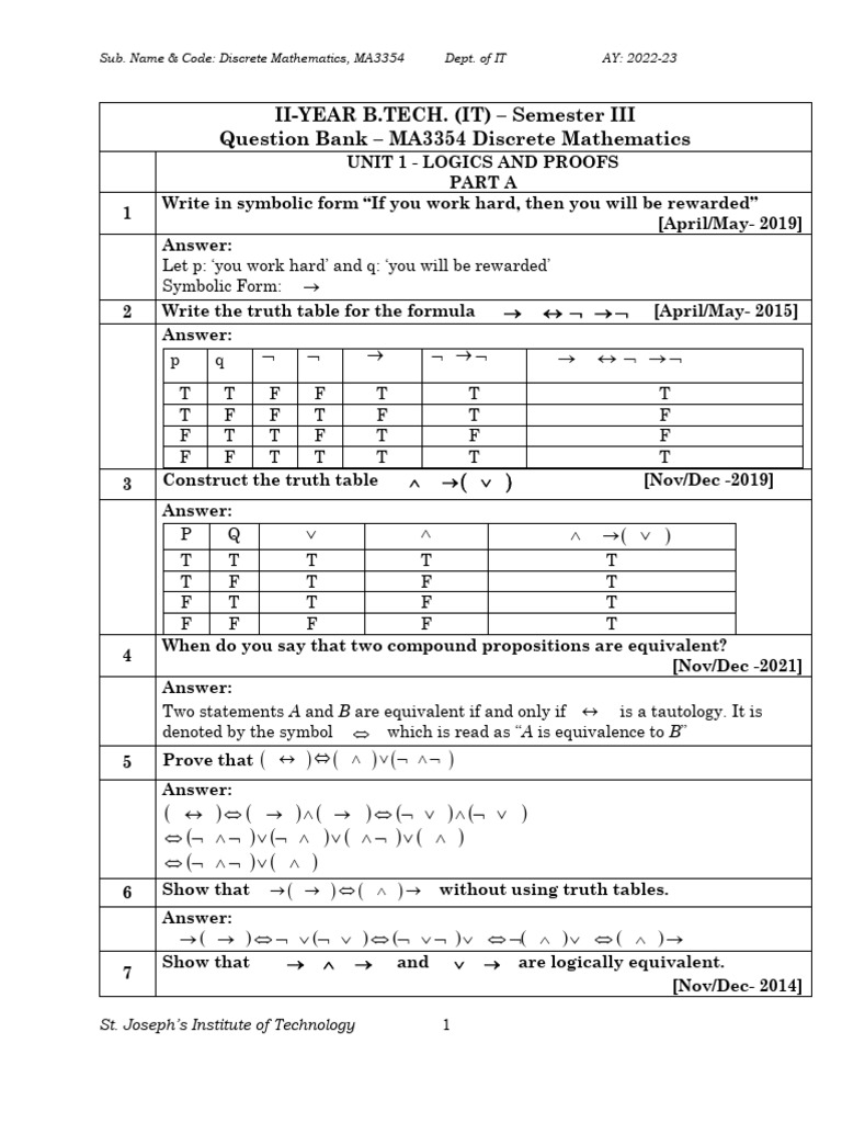 DM QB 2022-23 It | PDF | Group (Mathematics) | Vertex (Graph Theory)