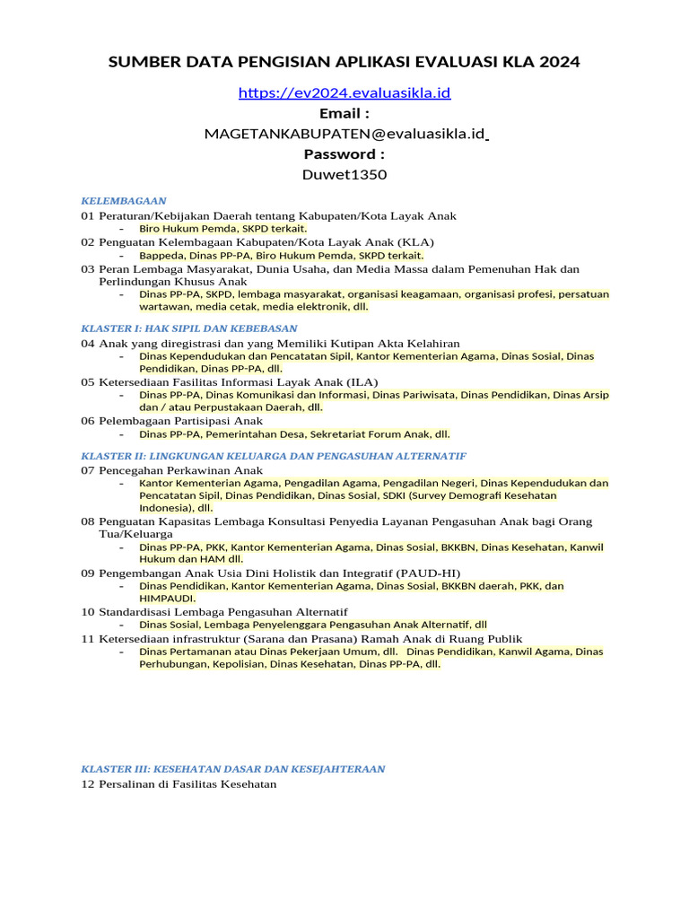 Materi - Sumber Data Pengisian Aplikasi Evaluasi Kla 2024 | PDF | Ilmu Sosial | Pengembangan Diri