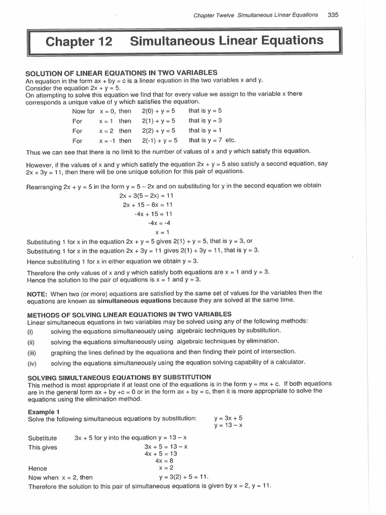 Chapter 12 Simultaneous Linear Equations | PDF