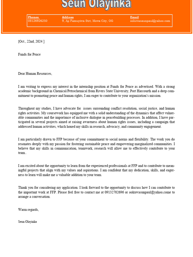 Cover Letter FFP | PDF
