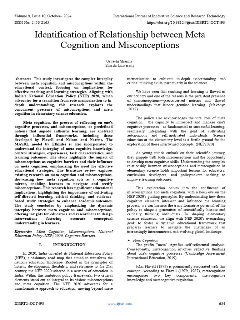 Identification of Relationship Between Meta Cognition and Misconceptions | PDF | Metacognition ...