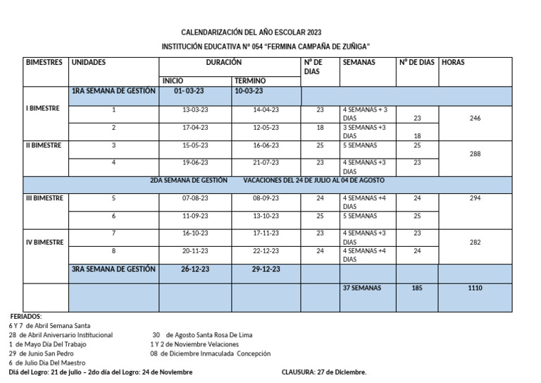 Calendarización Del Año Escolar 2023 | PDF | Academia