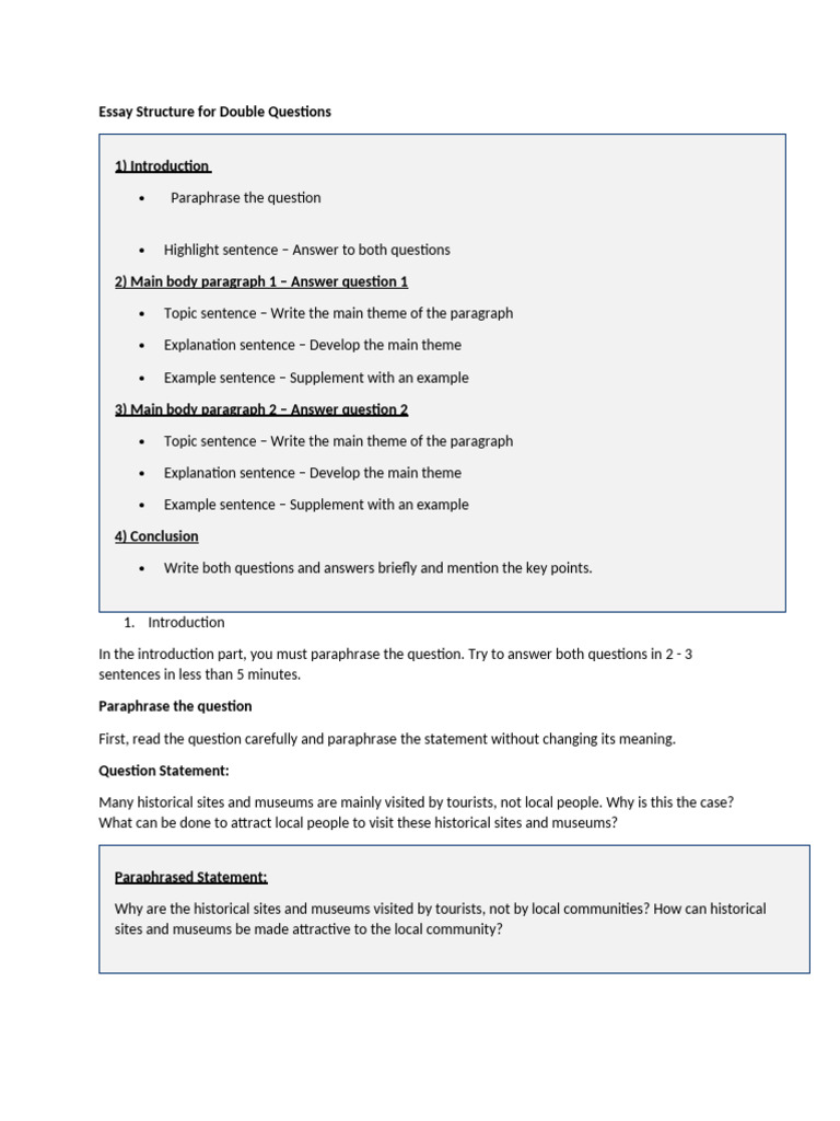 Double Question Essay Structure Guide | PDF | Tourism | Essays